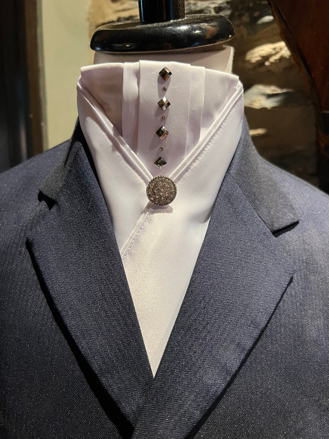 White Matte Satin Tie With Gems - Etsy