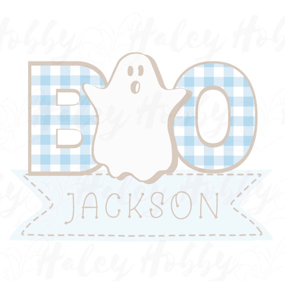 BOO Boy Blue Gingham Toddler Kids Fall Halloween Monogram Name | Etsy