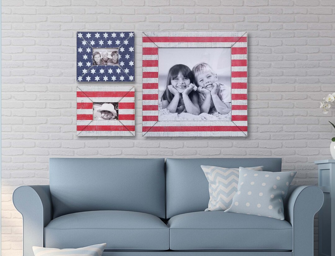 American Flag Modern Farmhouse Thick Rustic Wood Picture Frame - Etsy