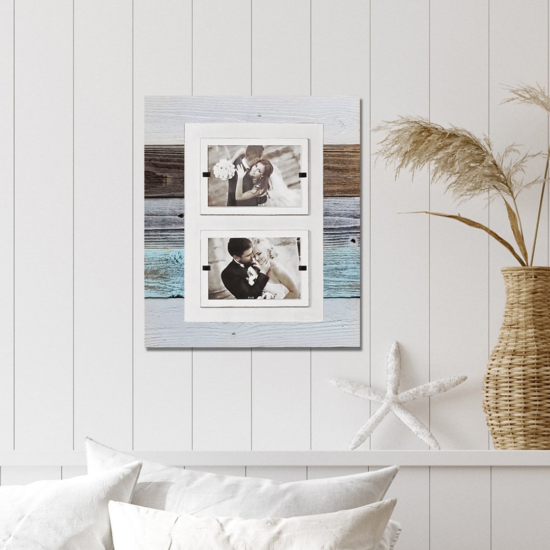 Beach House Style White & Turquoise Double Reclaimed Wood Picture Frame ...