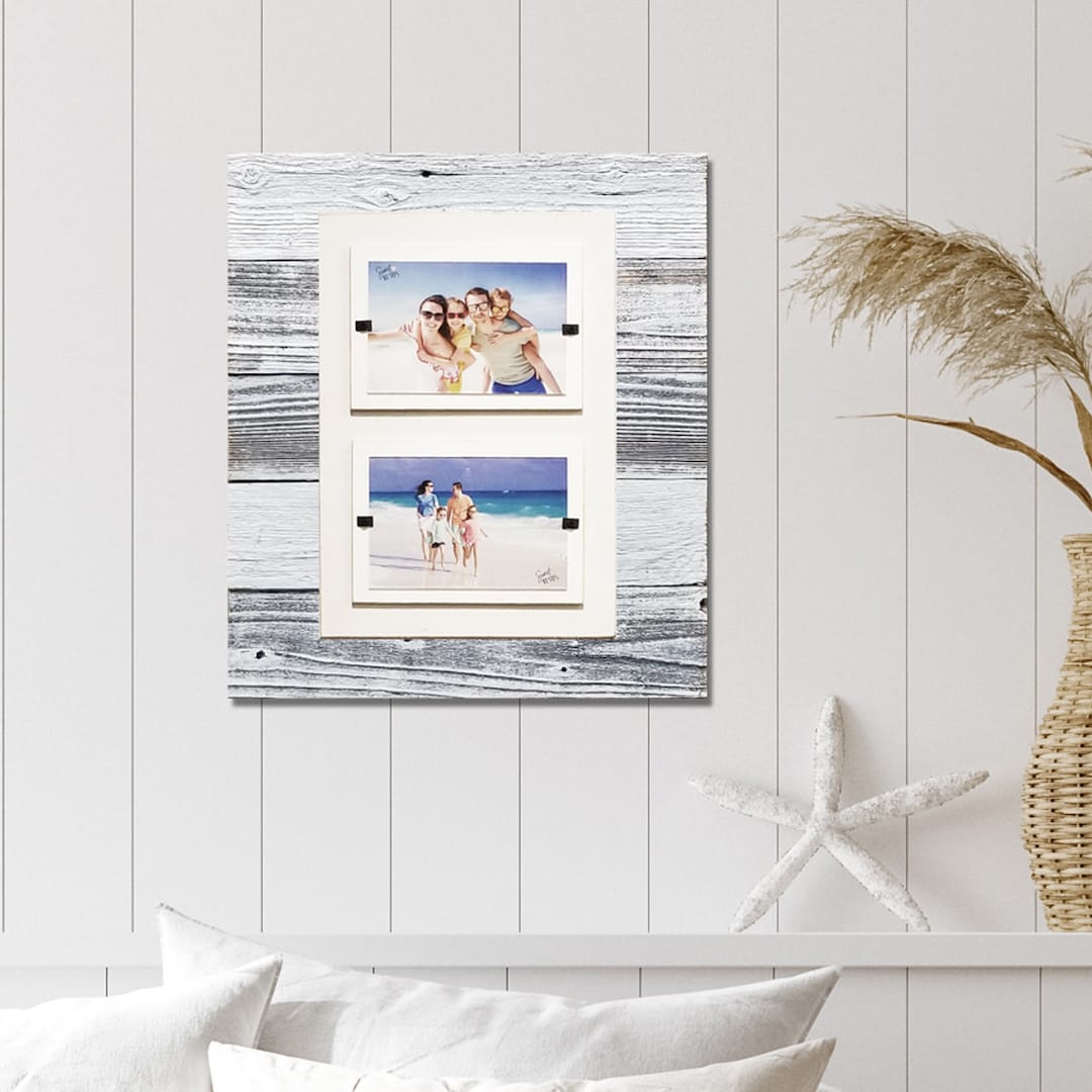 Cape Cod Style White Washed Double Reclaimed Wood Picture Frame | Two ...