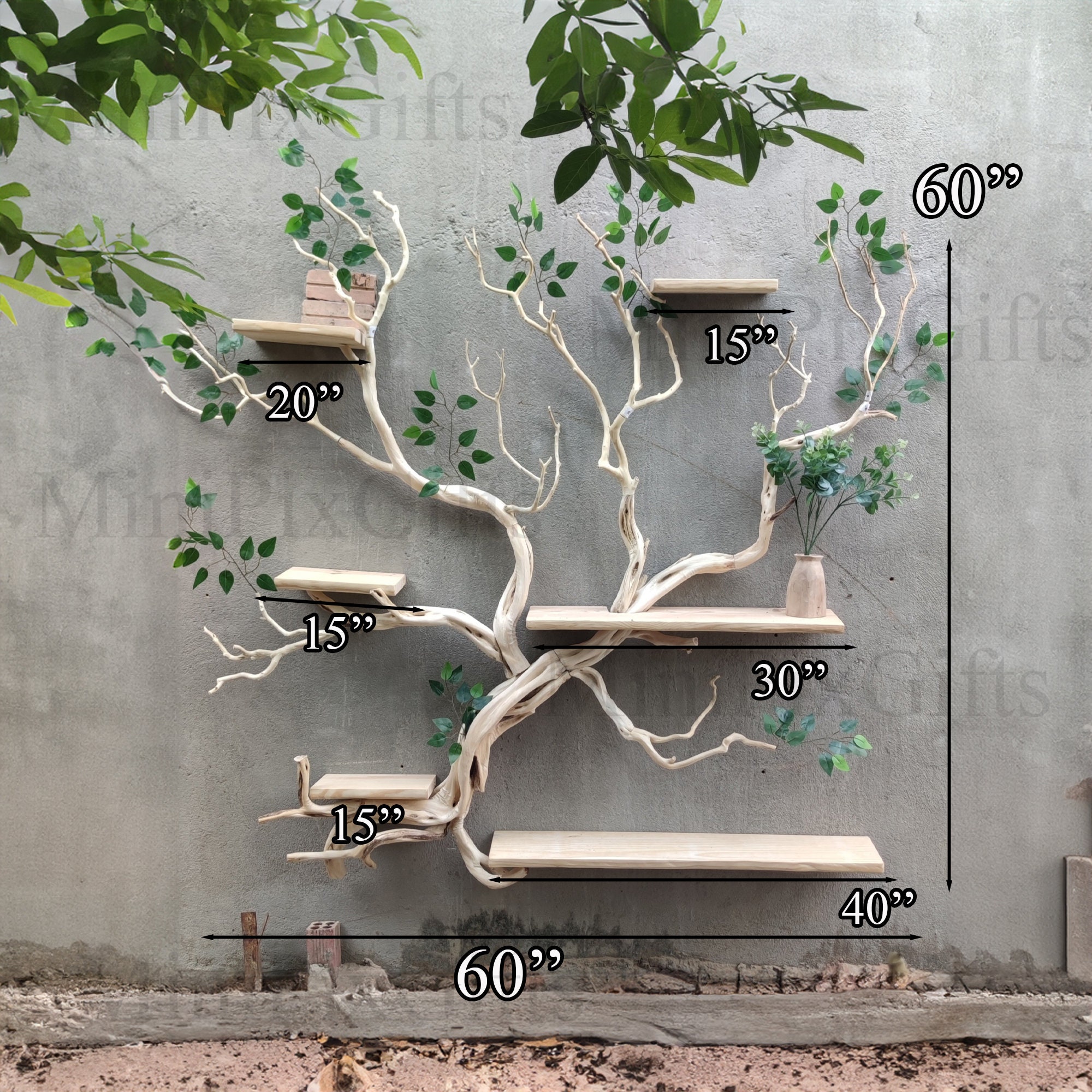 Tree Books Shelf Decor Solid Wood Carving Floating Bookshelf Wall Mount ...