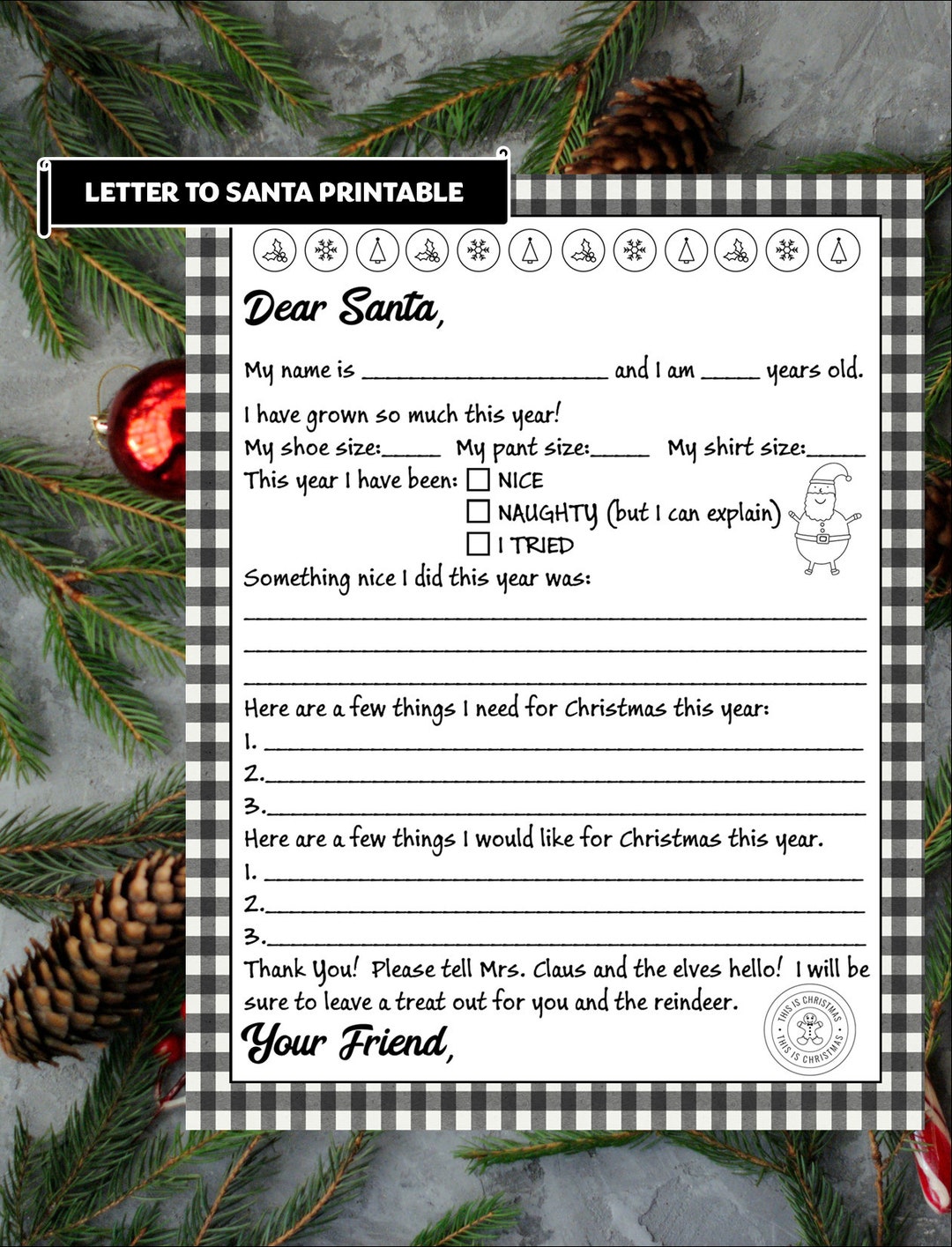 Black and White Santa Letter Template - Etsy
