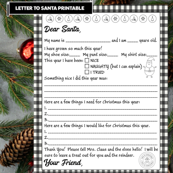 Black and White Santa Letter - Etsy