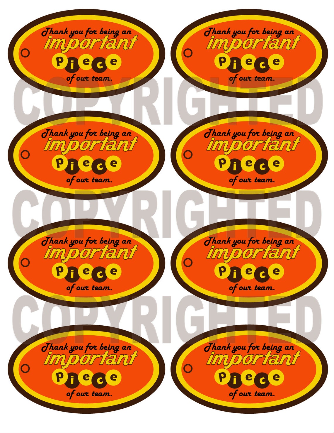 Thank You for Being an Important Piece of This Team Treat Tags - Etsy