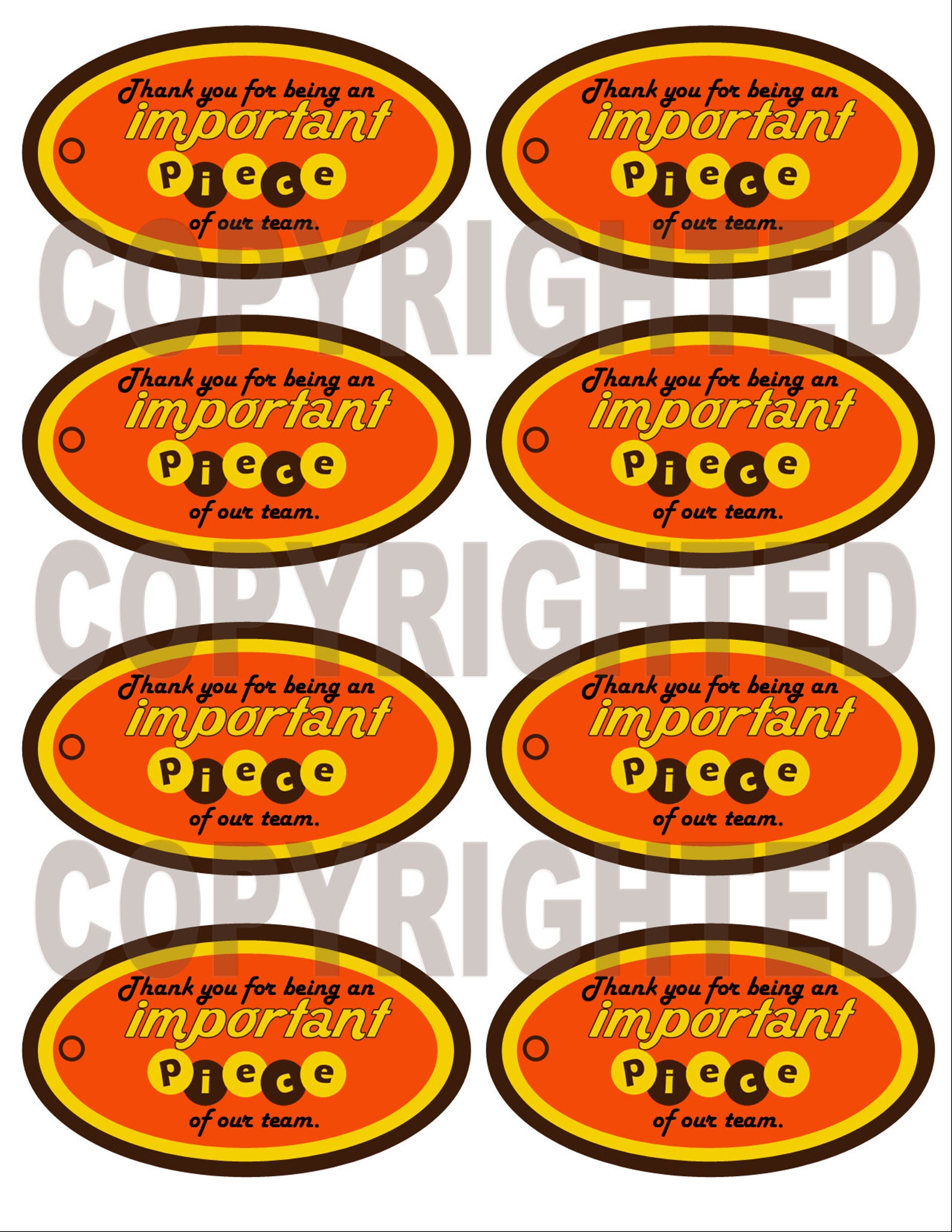Thank You for Being an Important Piece of This Team Treat Tags - Etsy