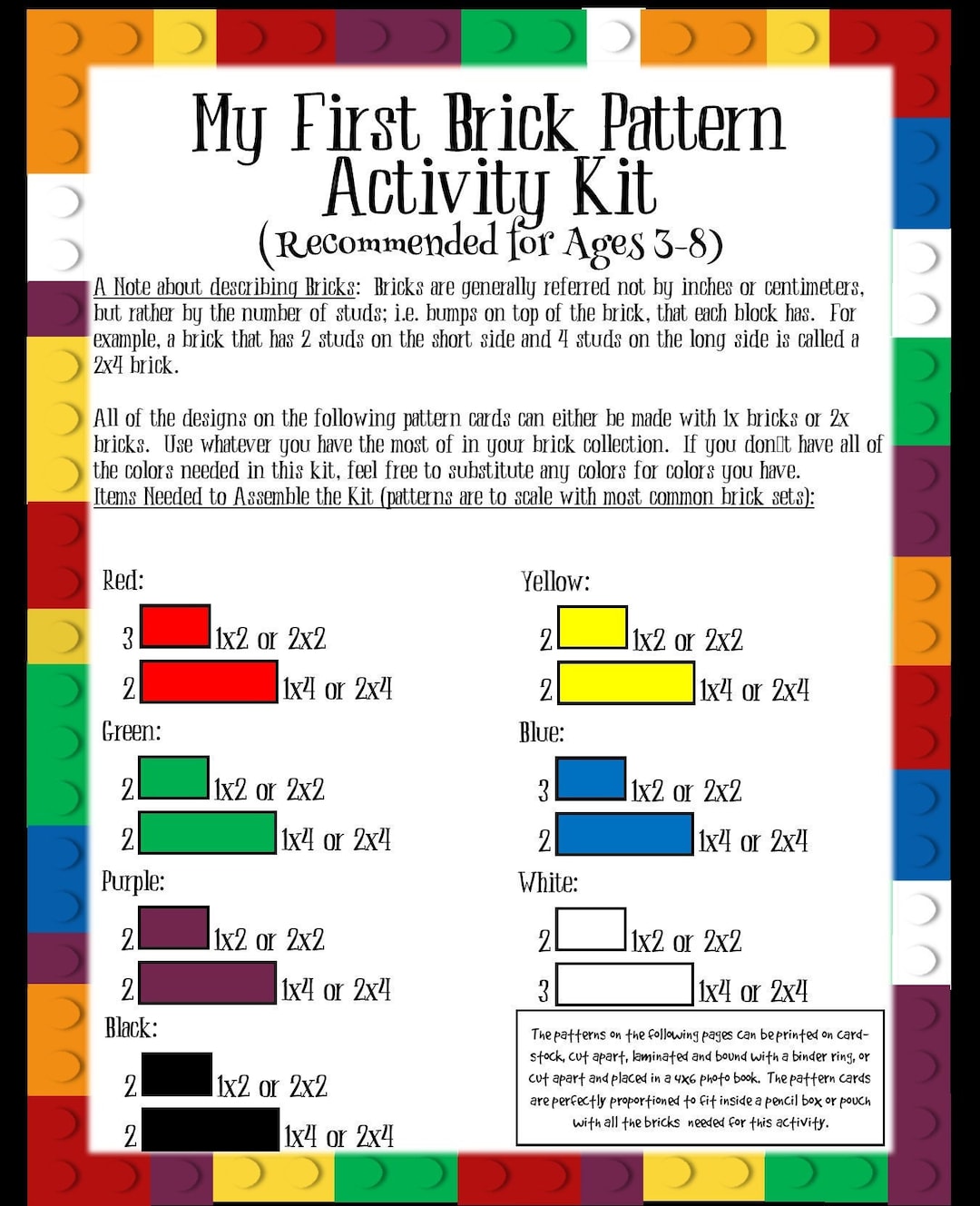 Toddler Brick Pattern Activity Kit - Etsy