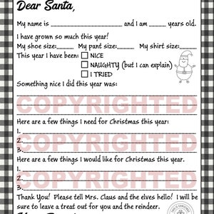 Black and White Santa Letter Template - Etsy