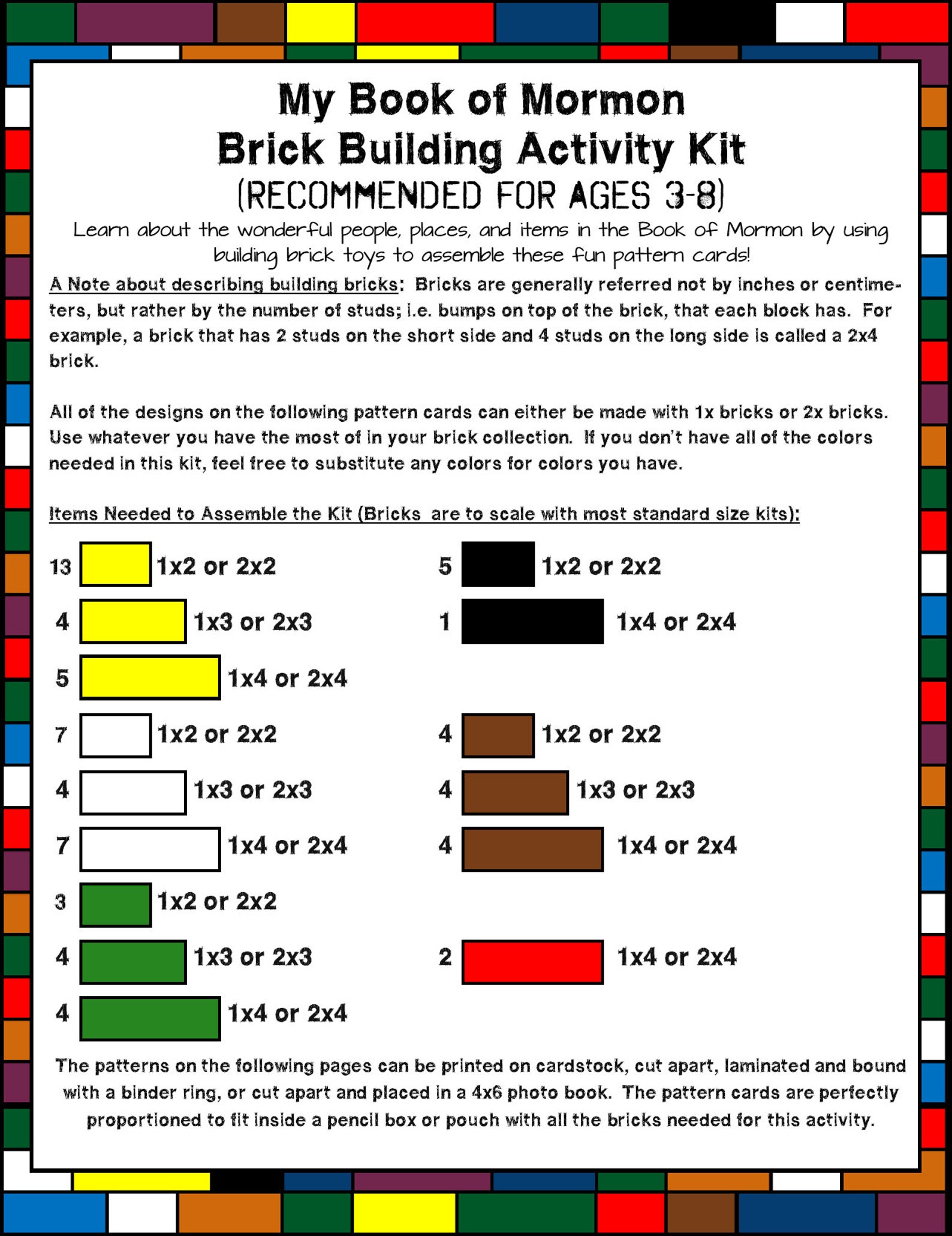 Book of Mormon Brick Pattern Activity Cards - Etsy