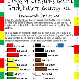 12 Days of Christmas Advent Brick Pattern Activity Kit - Etsy