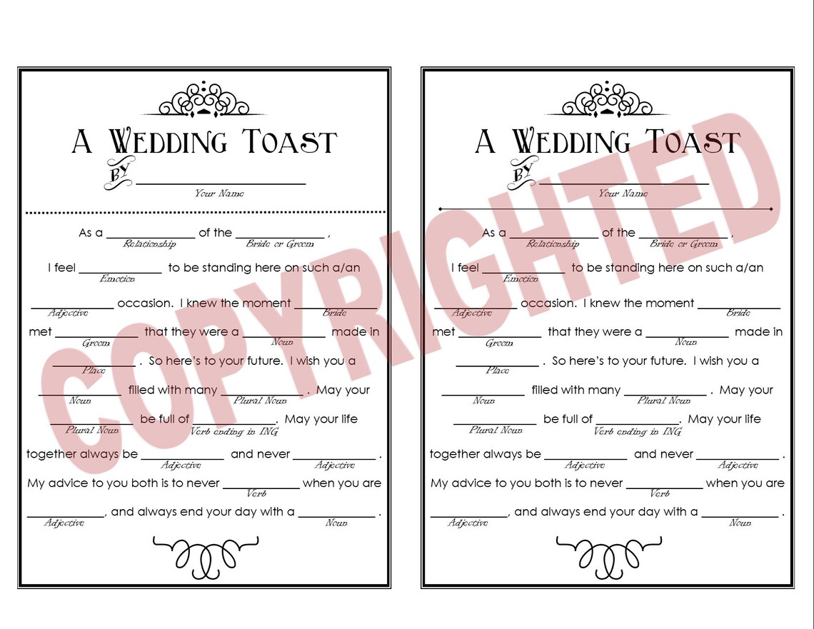 Printable Wedding Toast Mad Lib - Etsy