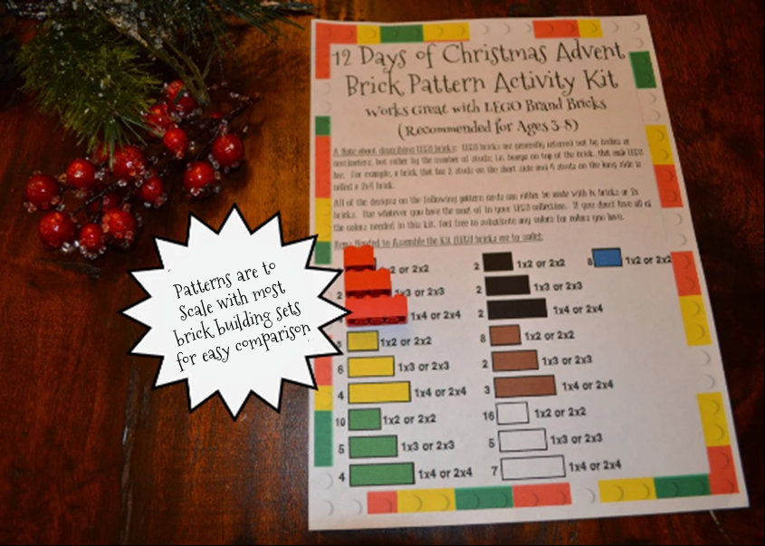 12 Days of Christmas Advent Brick Pattern Activity Kit - Etsy