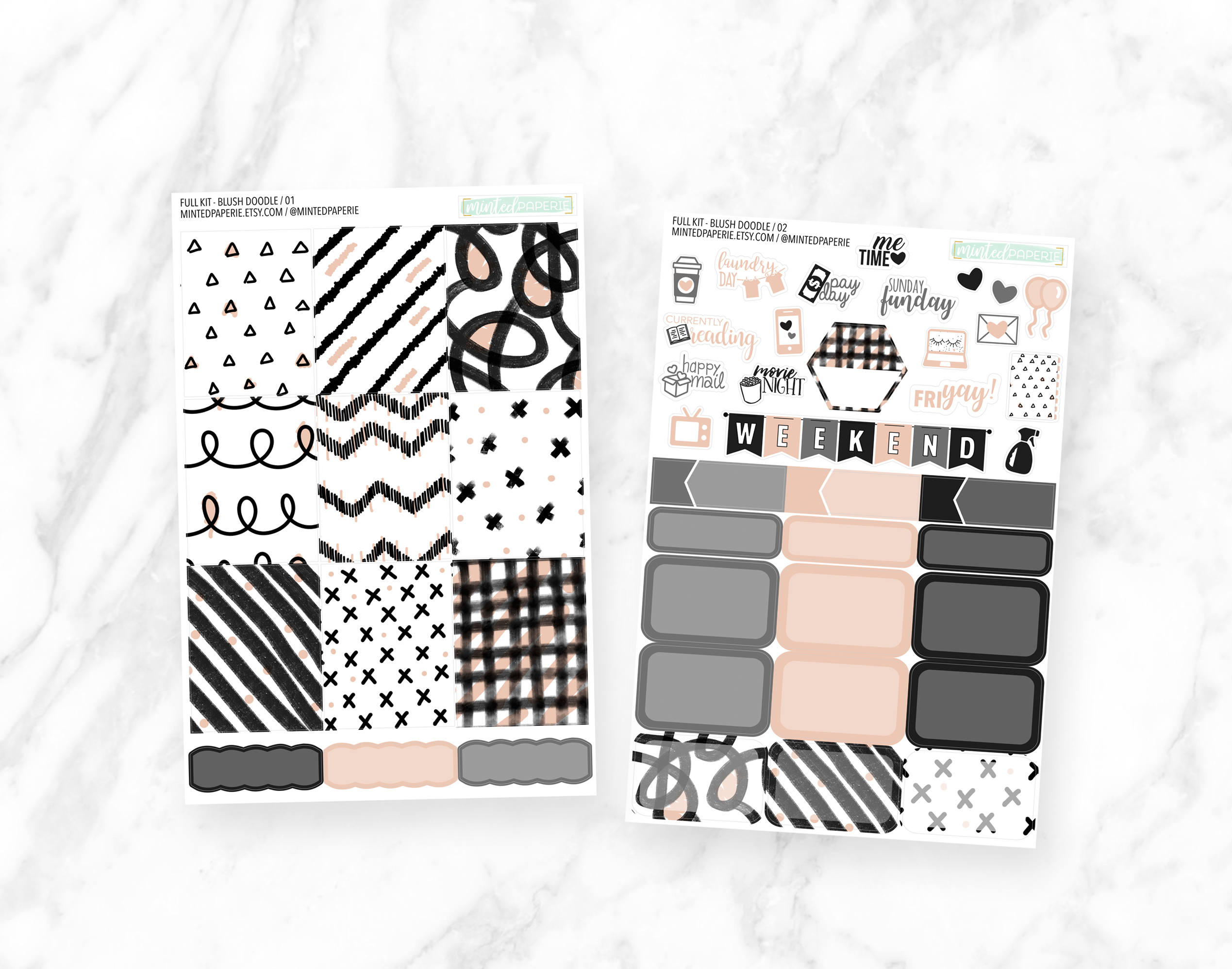 Blush Doodle Full Kit Planner Stickers Fkblush - Etsy