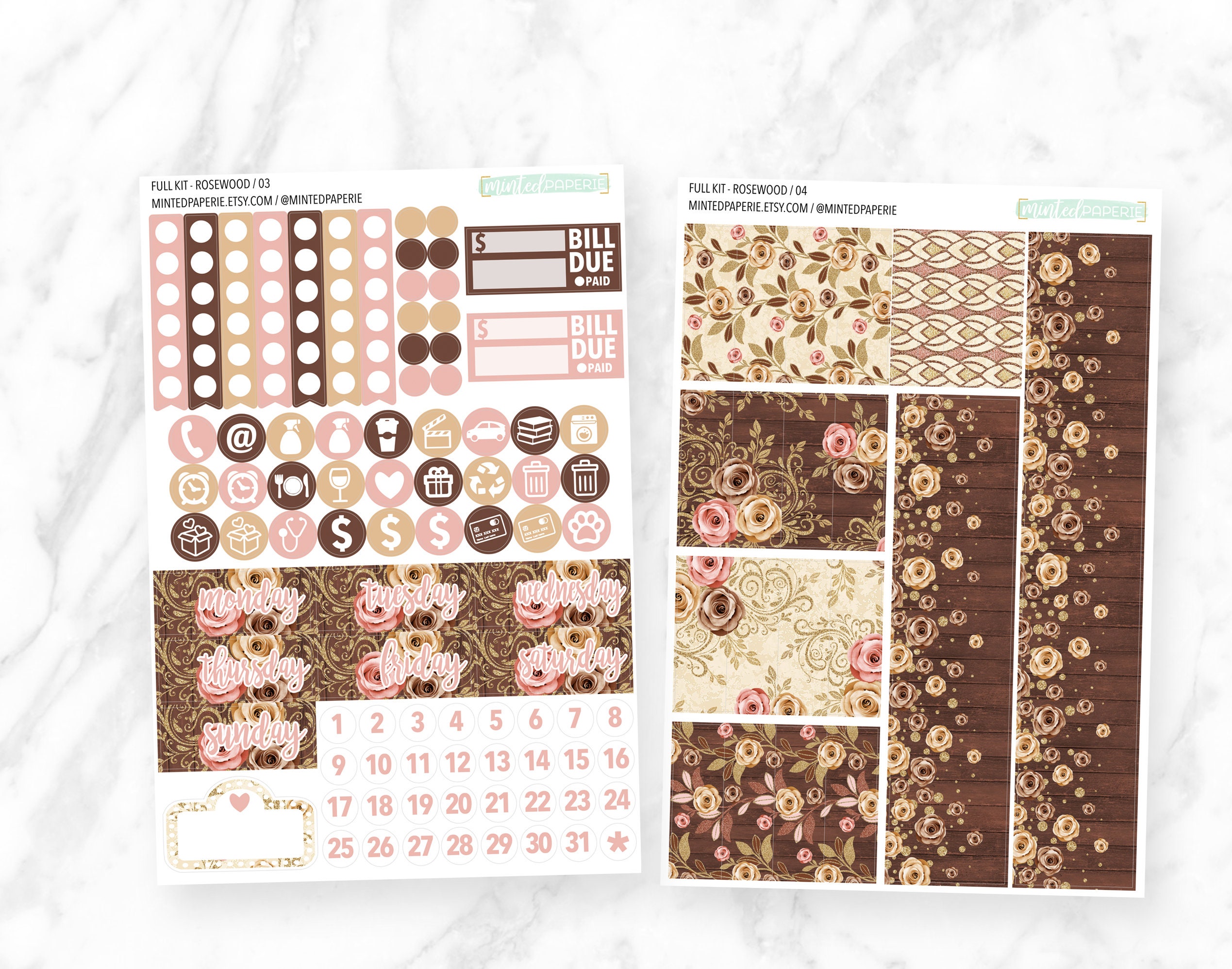 Rosewood Full Kit Planner Stickers Fkrosewood | Etsy