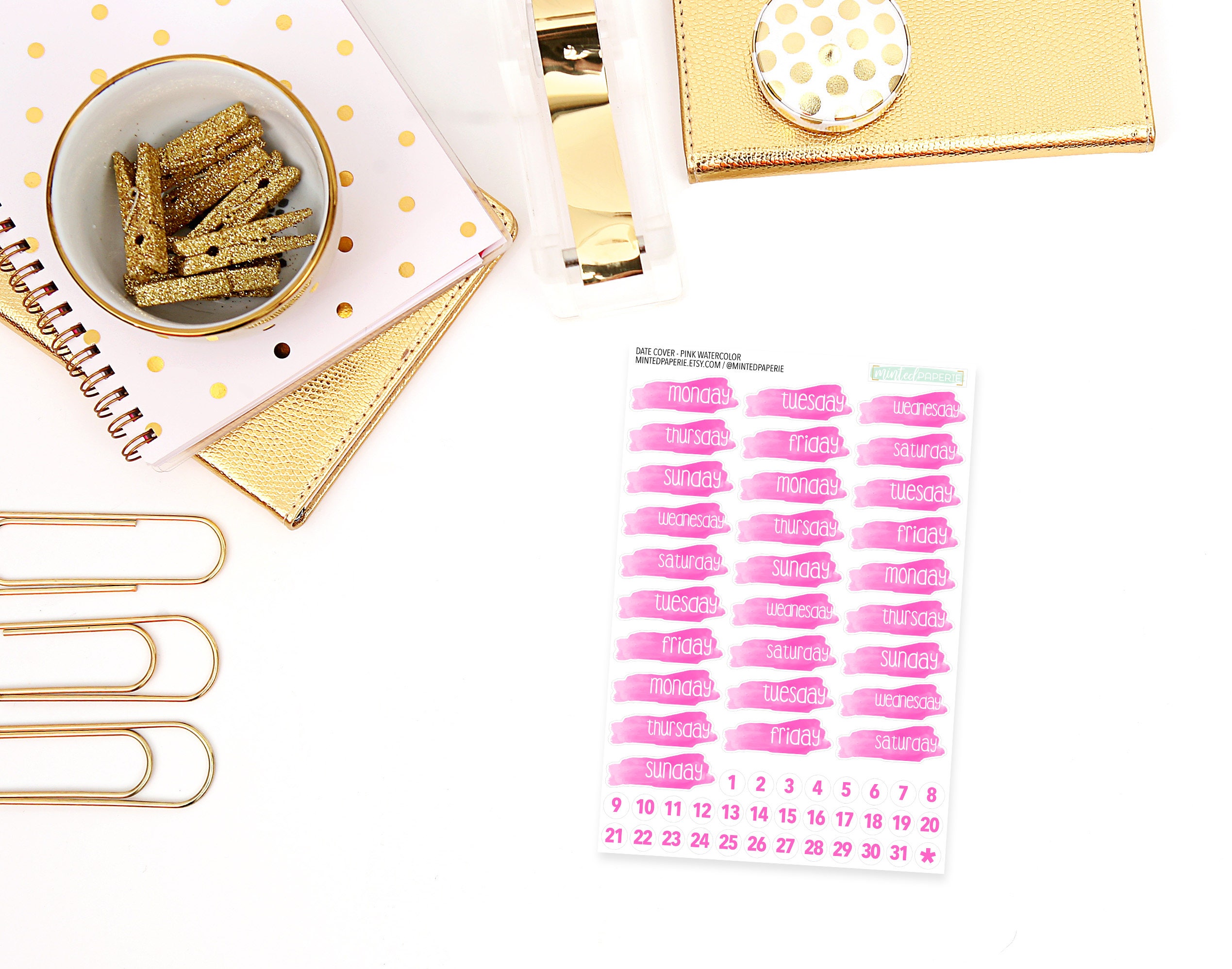 Dc-pink Pink Watercolor Date Cover Planner Stickers | Etsy