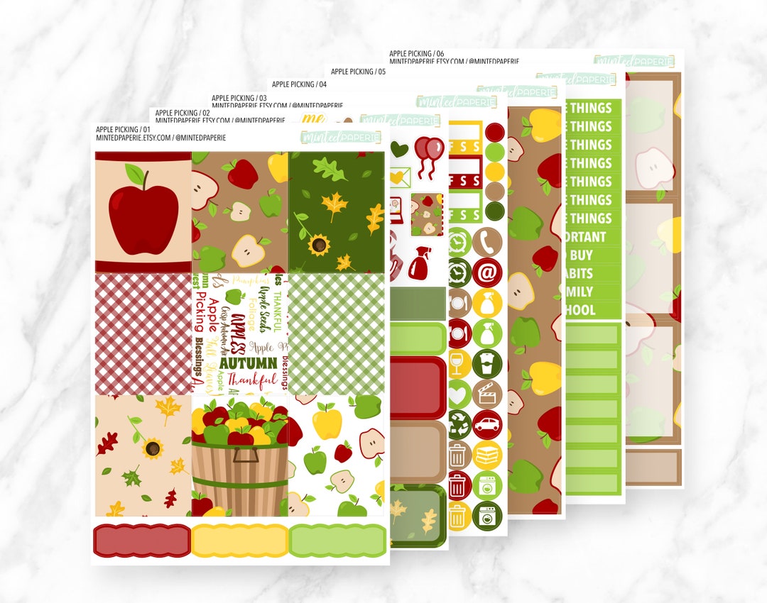 Apple Picking Full Kit Planner Stickers Die Cut Stickers Kapple - Etsy