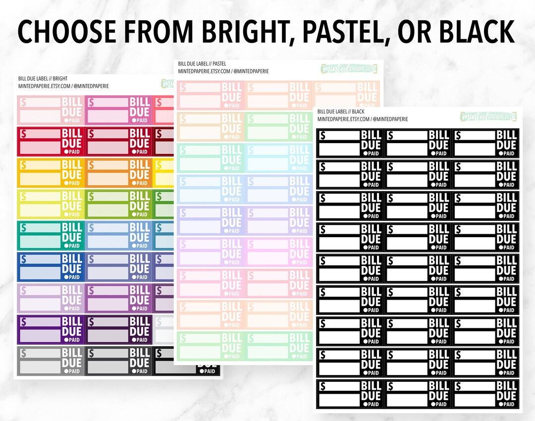 Bdlbl Bill Due Label Planner Stickers - Etsy