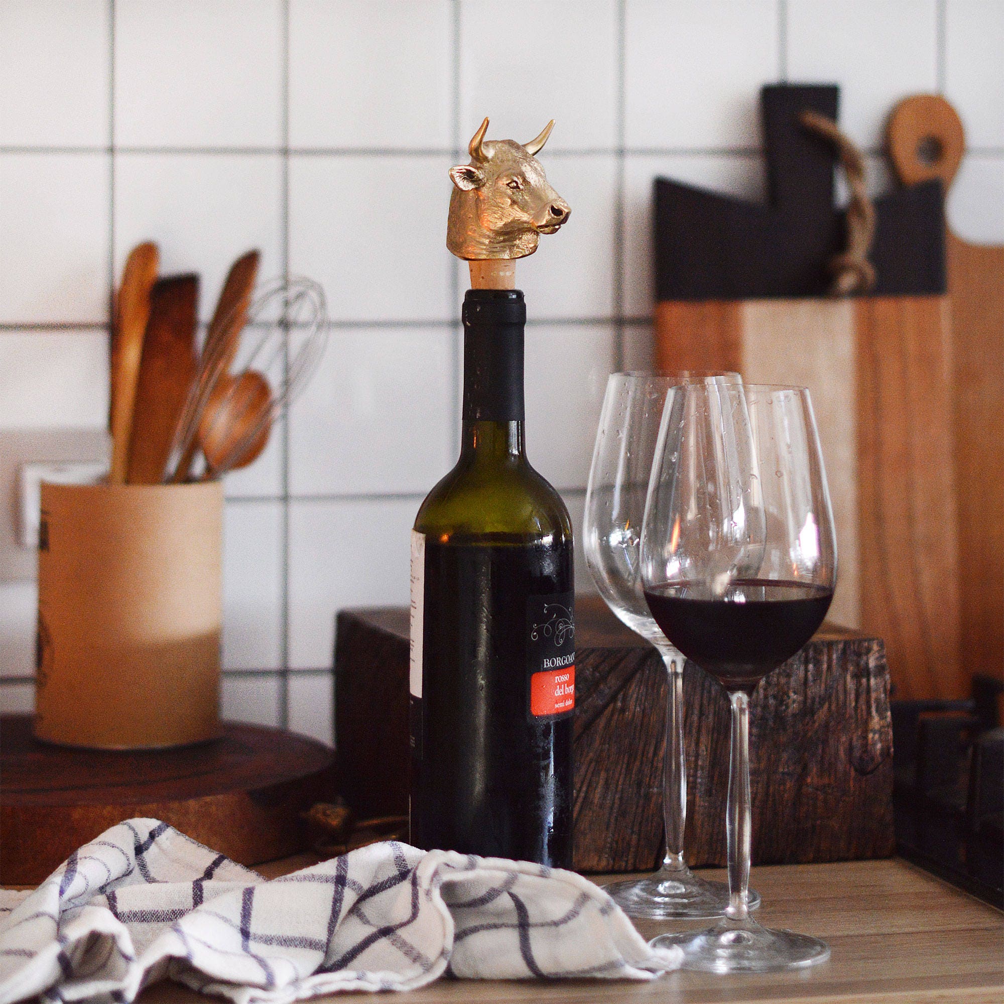 Bottle Stopper Bull. Wine Bottle Stopper Gold Color. Christmas - Etsy