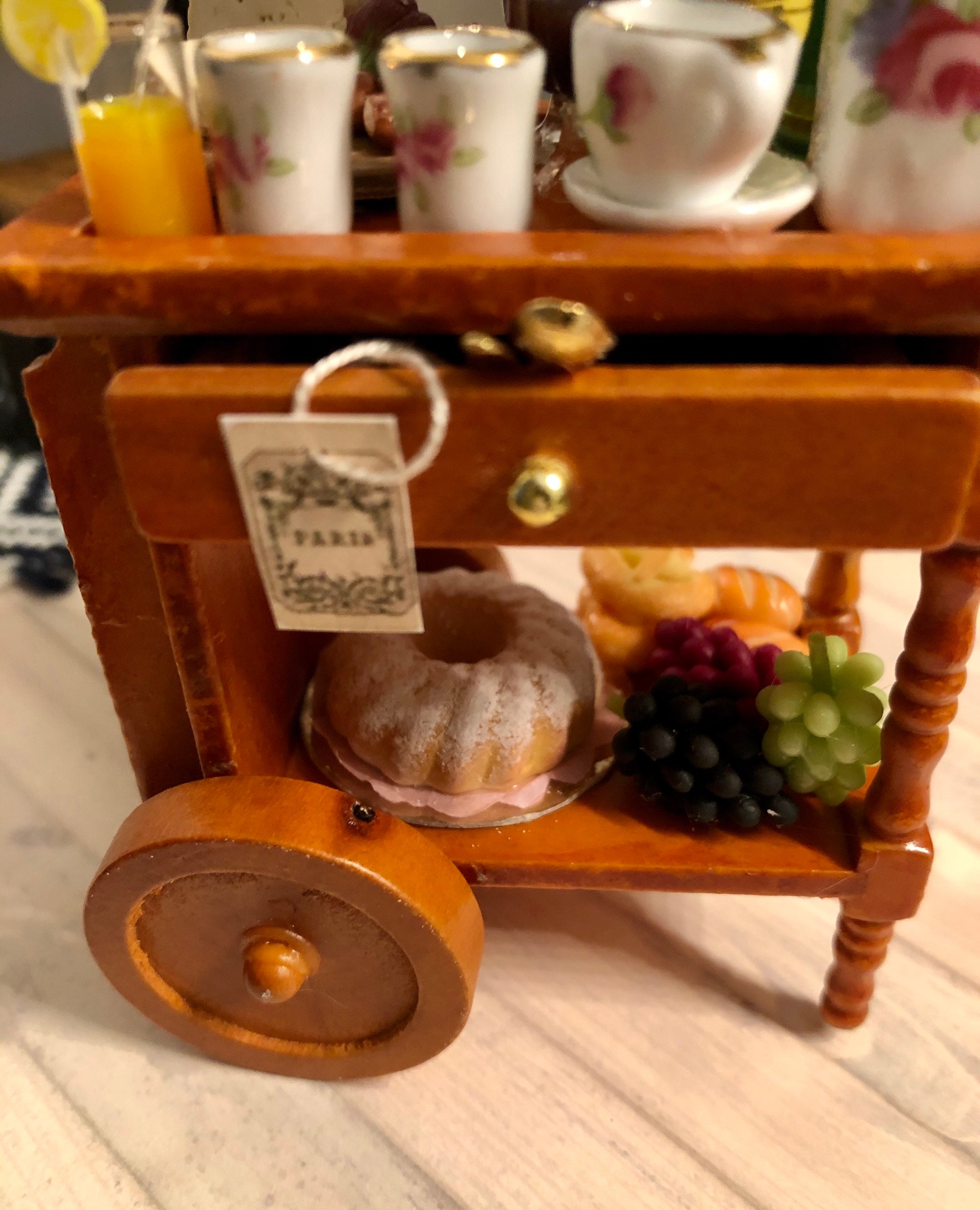 Unique 1/12 Miniature Wood Tea Cart - Tea/coffee Time - Full With ...