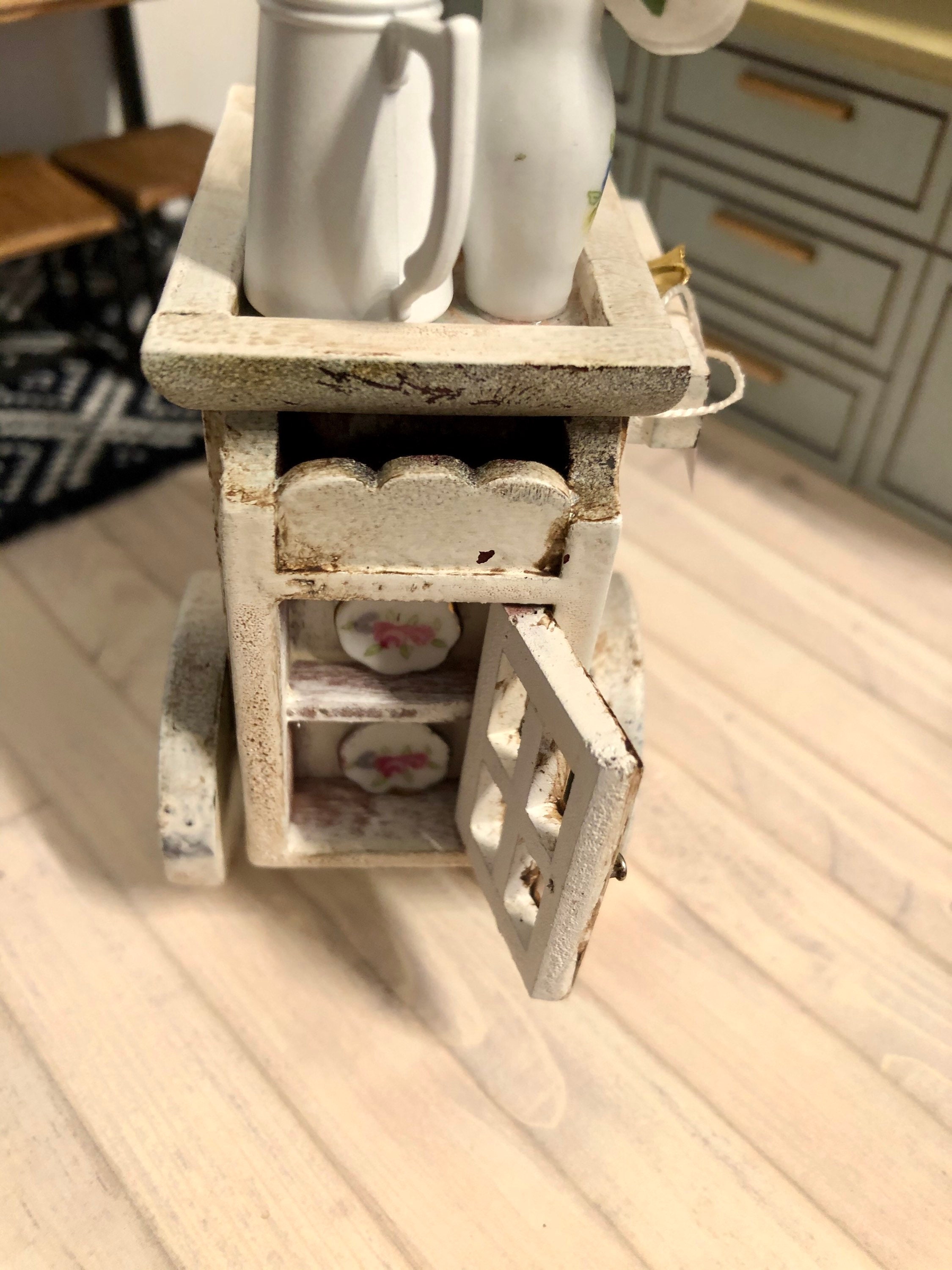 Unique 1/12 Miniature Wood Tea Cart - Tea/coffee Time - Full With ...