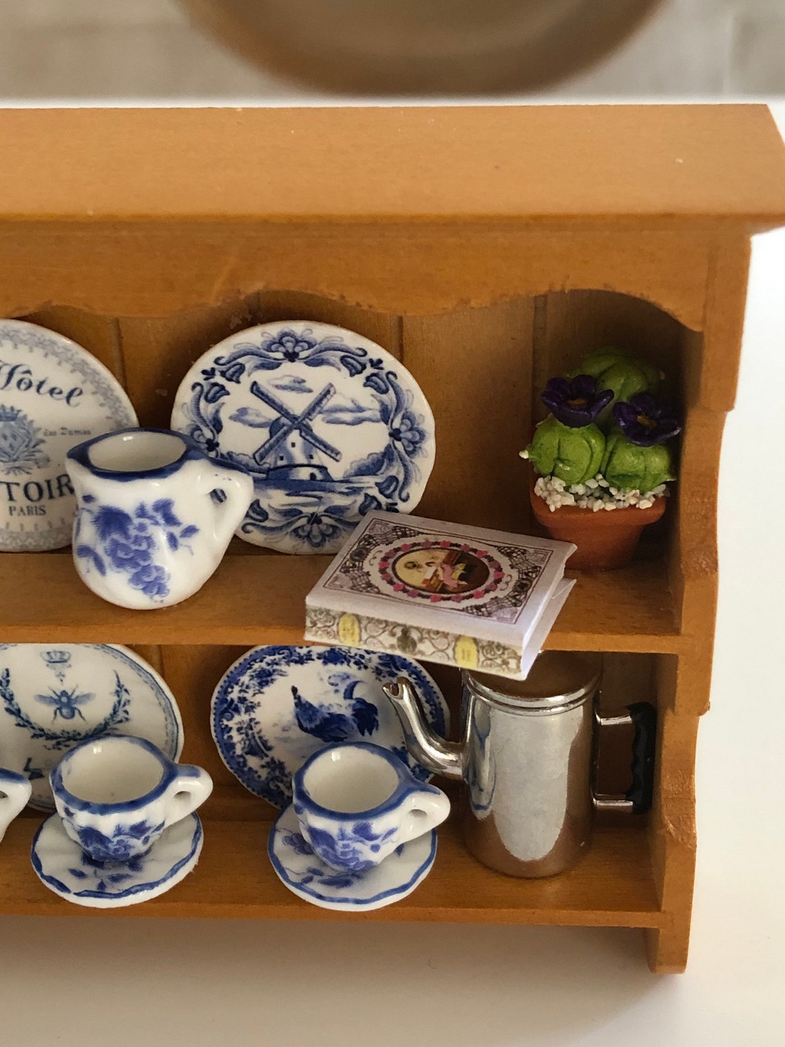 Free Shipping! A Double Wood Shelf Full With 1/12 Dollhouse Miniatures ...