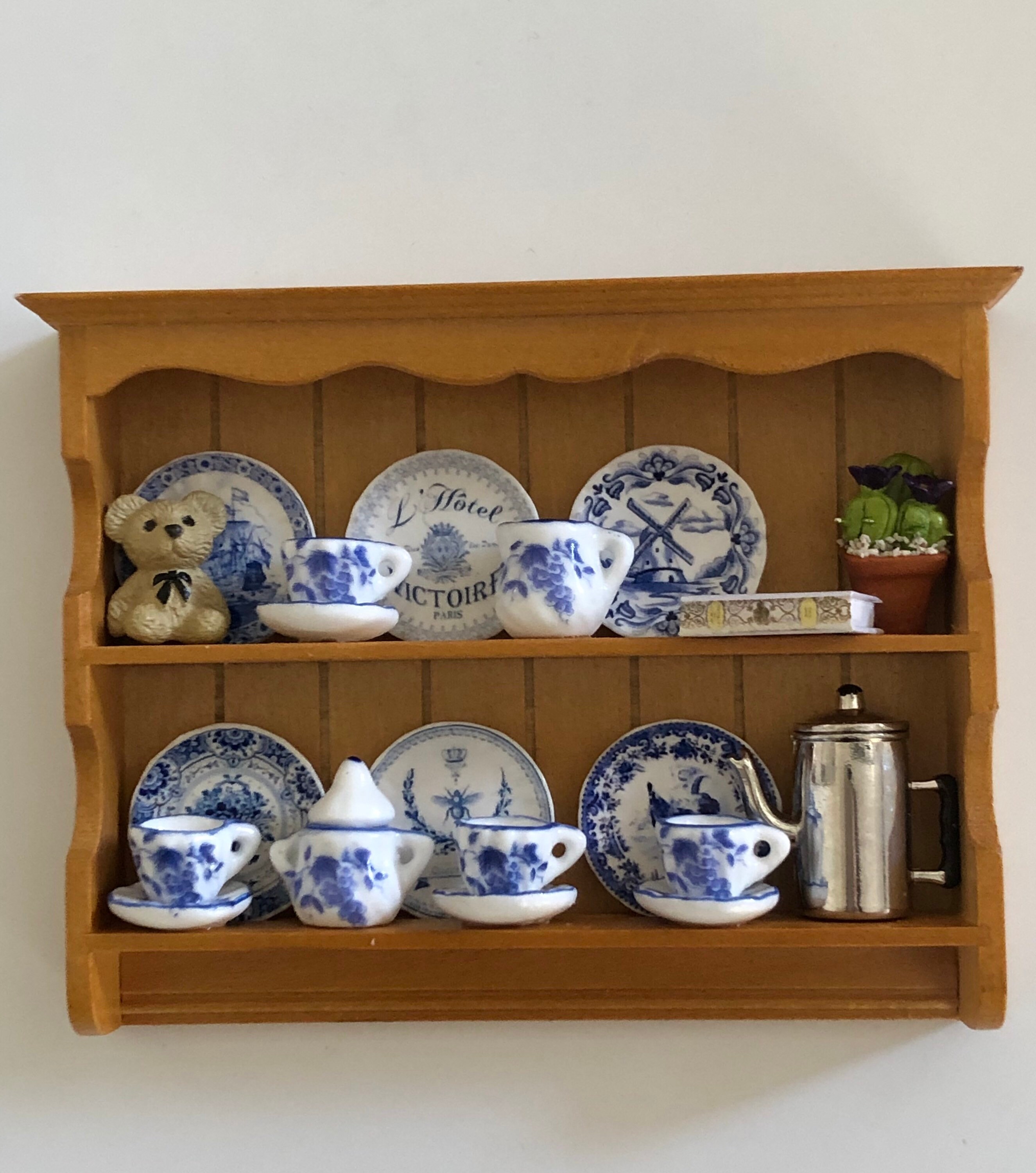 Free Shipping! A Double Wood Shelf Full With 1/12 Dollhouse Miniatures ...