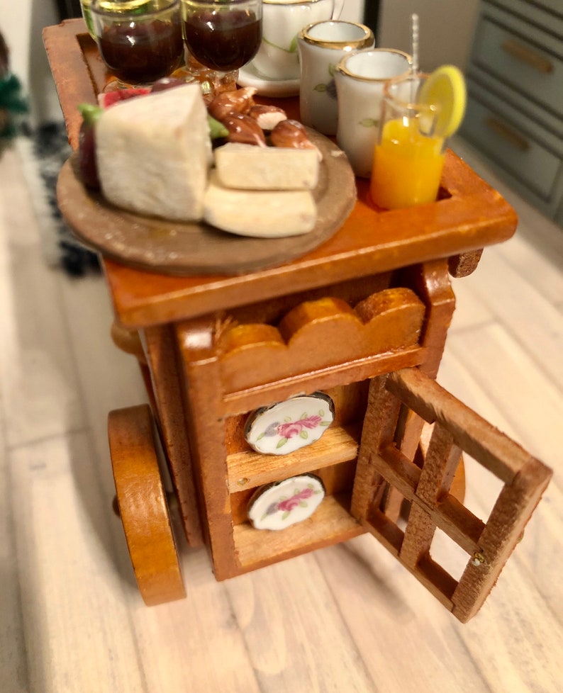 Unique 1/12 Miniature Wood Tea Cart - Tea/coffee Time - Full With ...