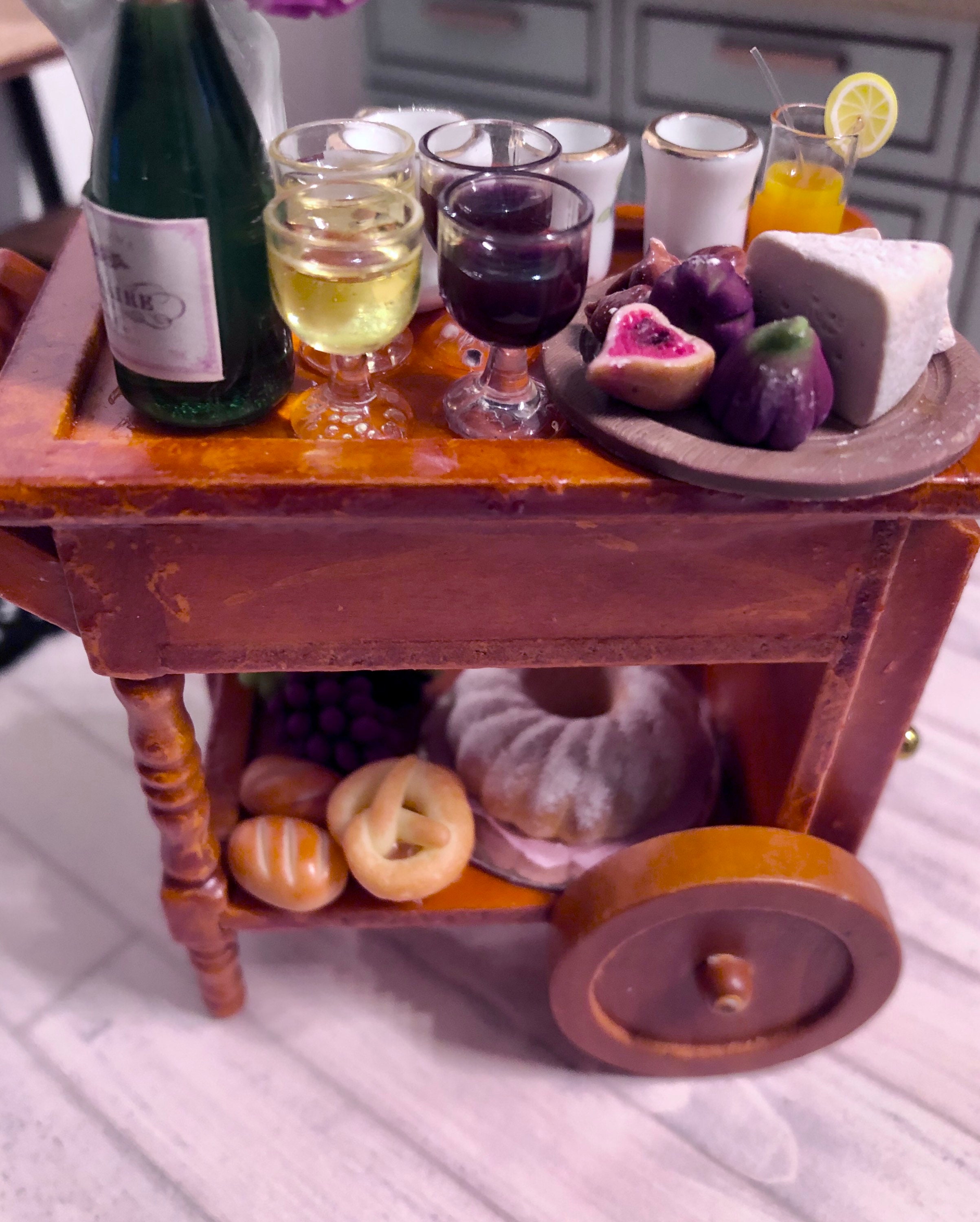 Unique 1/12 Miniature Wood Tea Cart - Tea/coffee Time - Full With ...