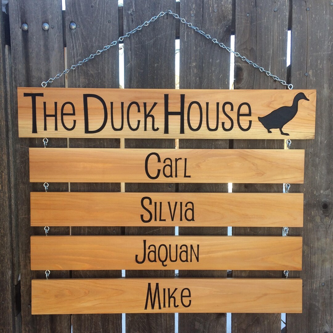 Custom Cedar Duck House Sign With Drop Down Names - Etsy