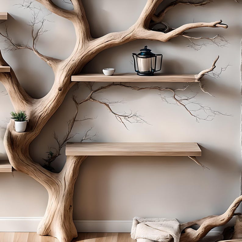 Tree-shaped Bookshelf, Solid Wood Shelf, Wall-mounted Bookshelf for ...