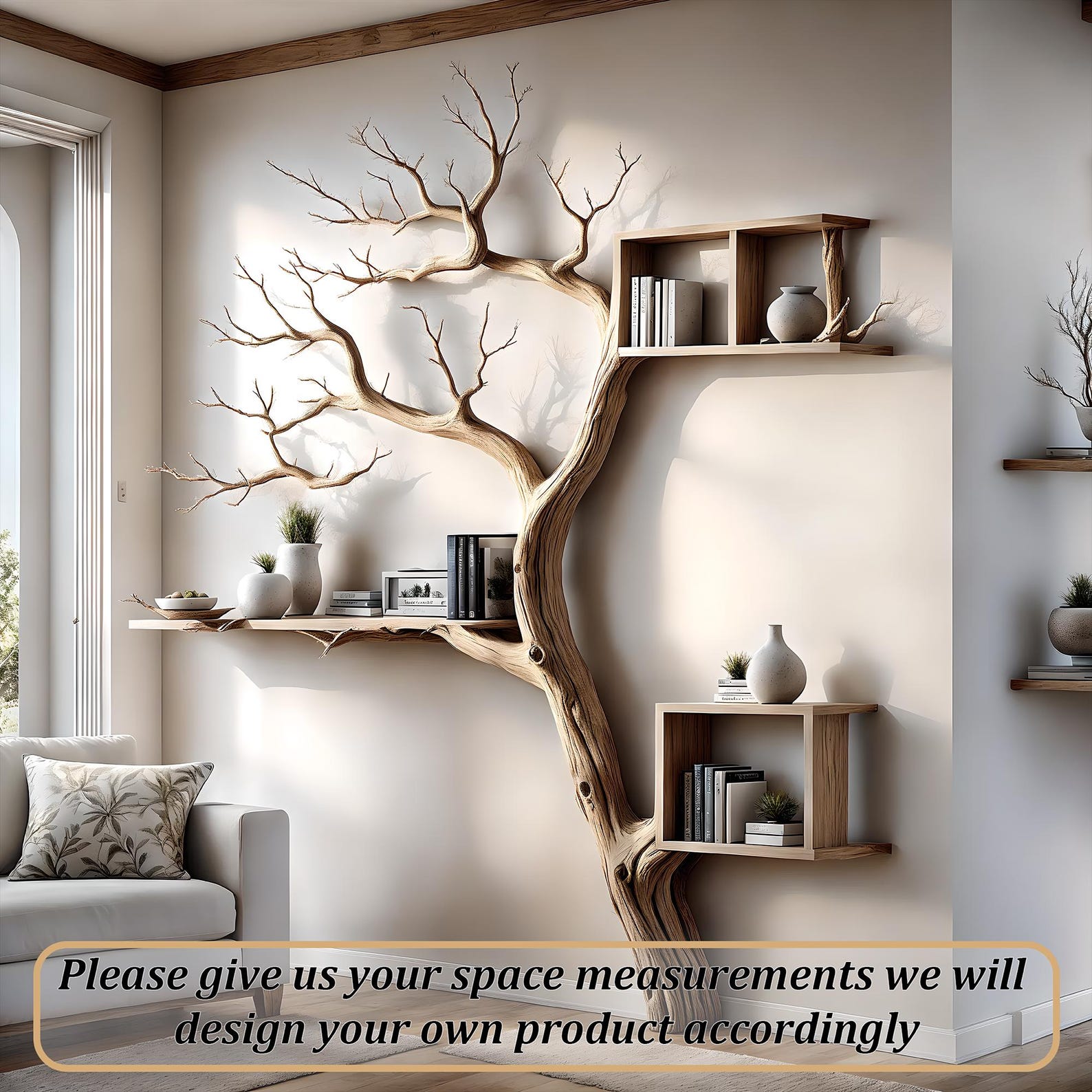 Tree Branch Bookshelf Living Branch Edge Wood Shelf Solid Wood Wall ...