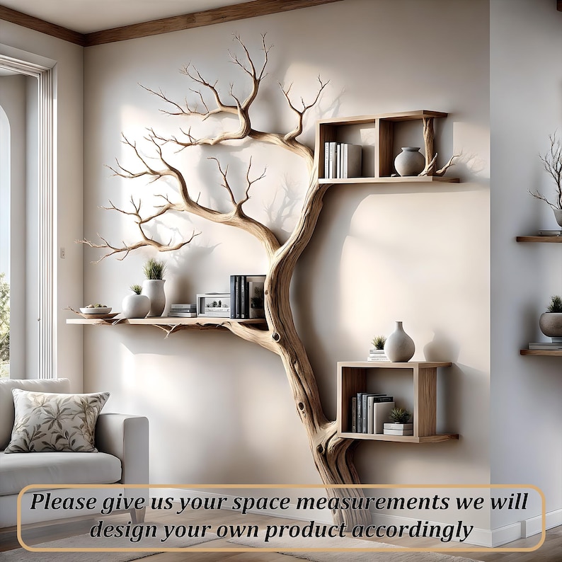 Tree Branch Bookshelf Living Branch Edge Wood Shelf Solid Wood Wall ...