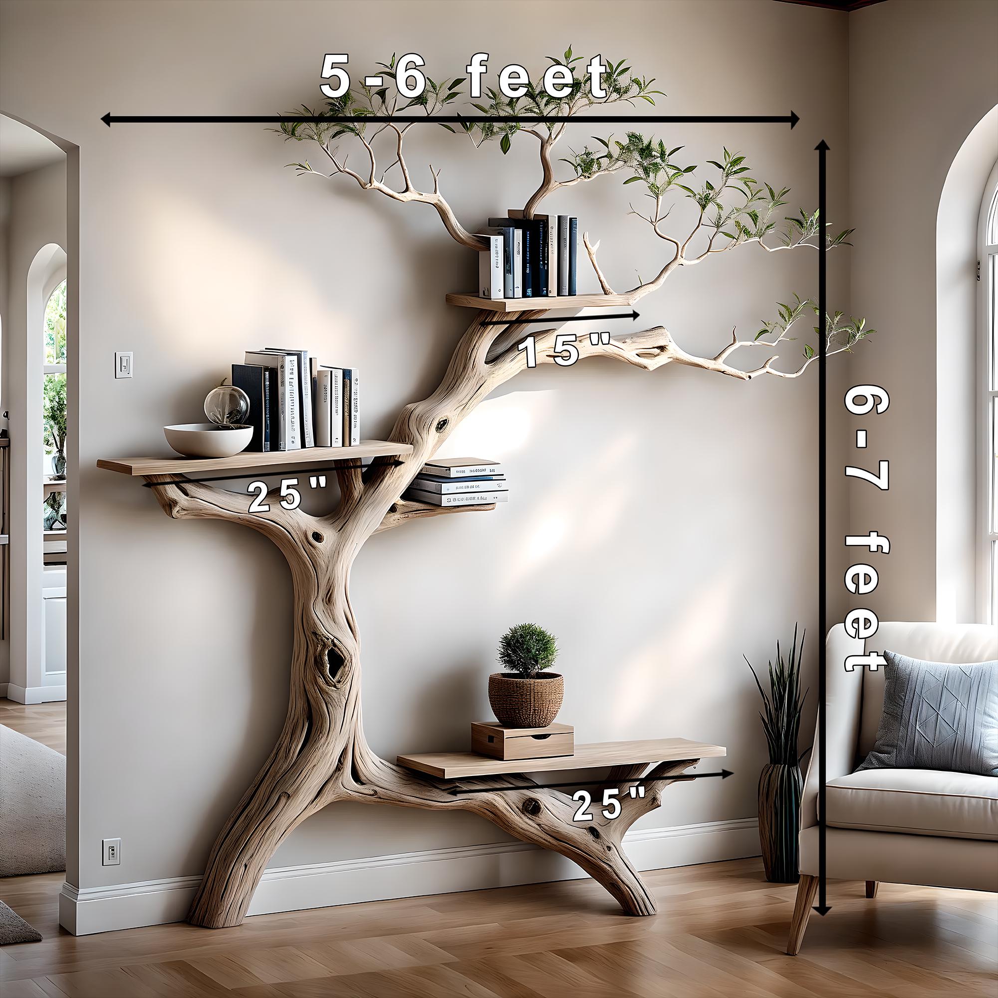 Tree Branch Bookshelf Living Branch Edge Wood Shelf Solid Wood Wall ...