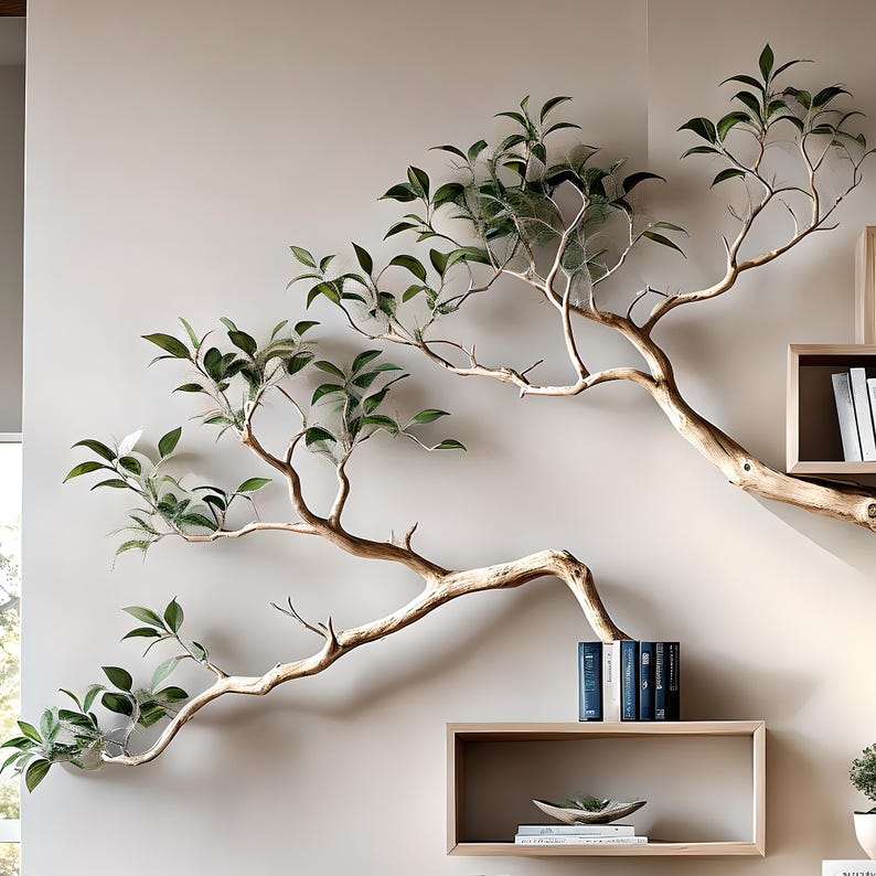 Tree Branch Standing Solid Wood Corner Shelf Decorative Bookcase Home ...