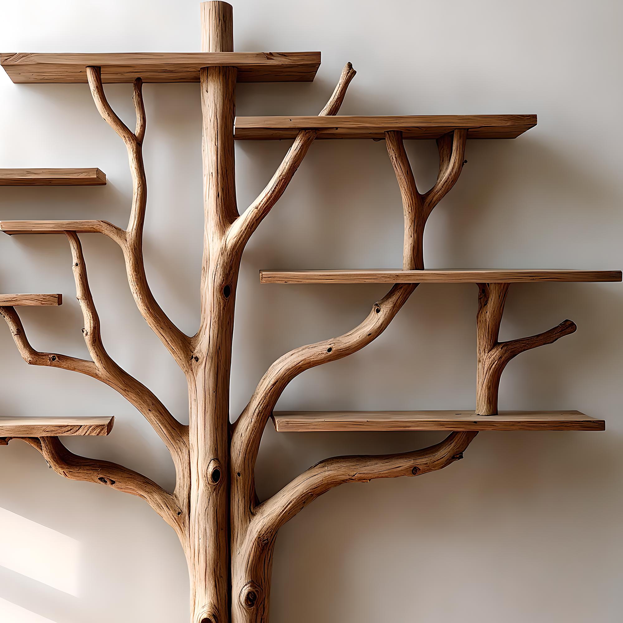 Tree-shaped Bookshelf, Solid Wood Branch Shelf, Handmade Wall-mounted ...