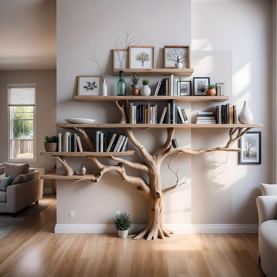 Tree Branch Floating Bookshelf Unique Bookcase Handmade Furniture Wall ...