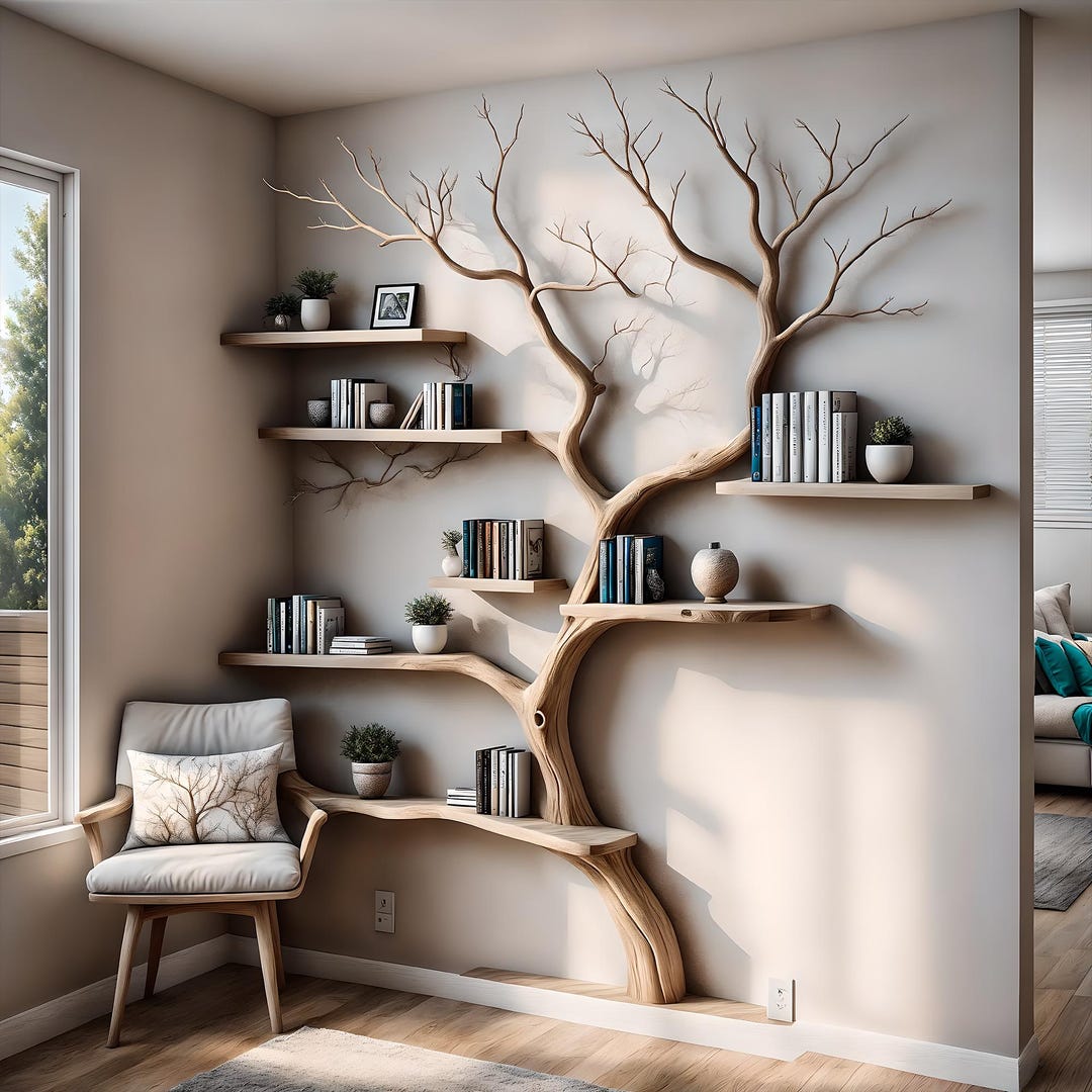 Bookshelf Tree-shaped Wooden Shelf for Interior Decoration, Handmade ...