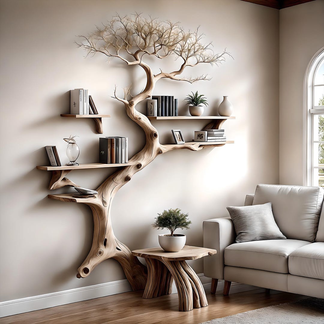 Tree Branch Standing Corner Shelf Solid Wood Live Edge Floating Shelf ...