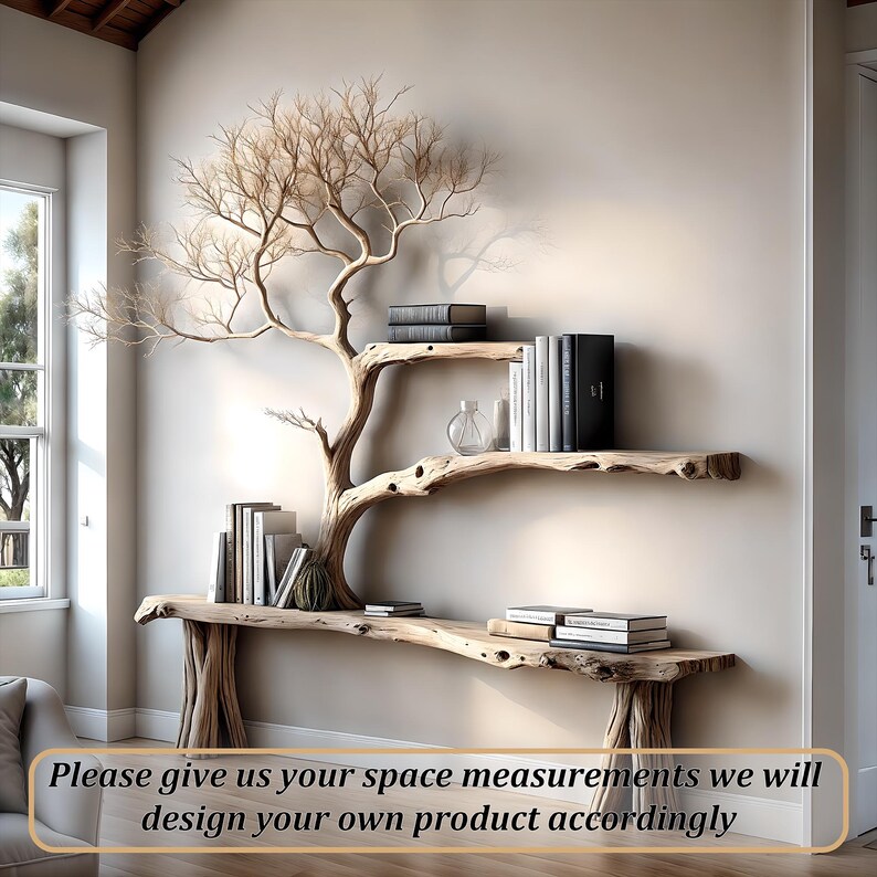 Tree Bookshelf Floating Branch Shelf Solid Wood Bookcase Wall Mounted ...