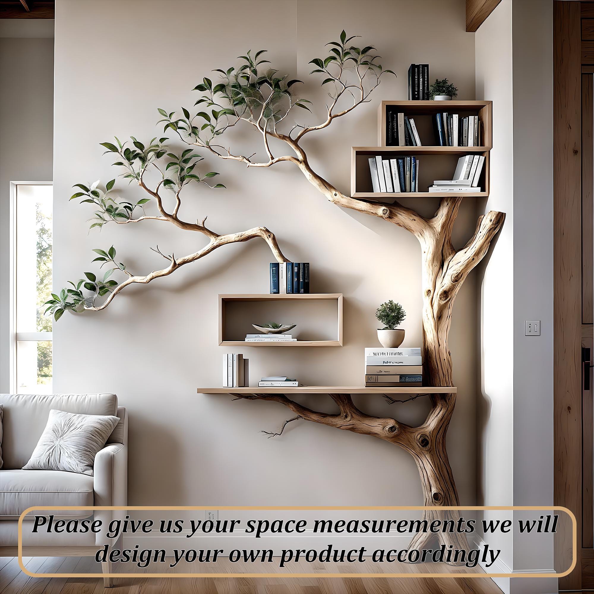 Tree Branch Standing Solid Wood Corner Shelf Decorative Bookcase Home ...