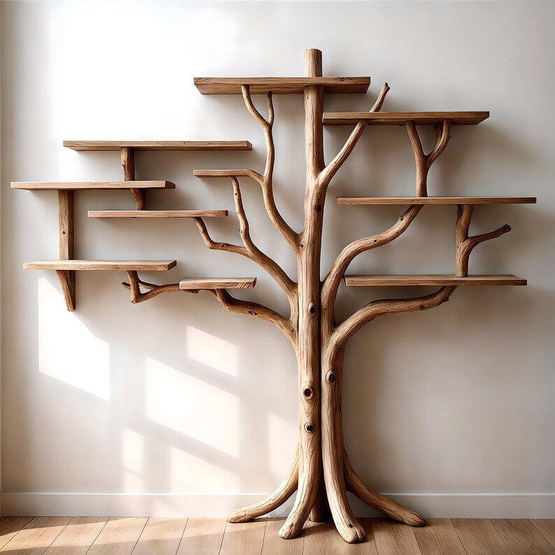 Tree-shaped Bookshelf, Solid Wood Branch Shelf, Handmade Wall-mounted ...
