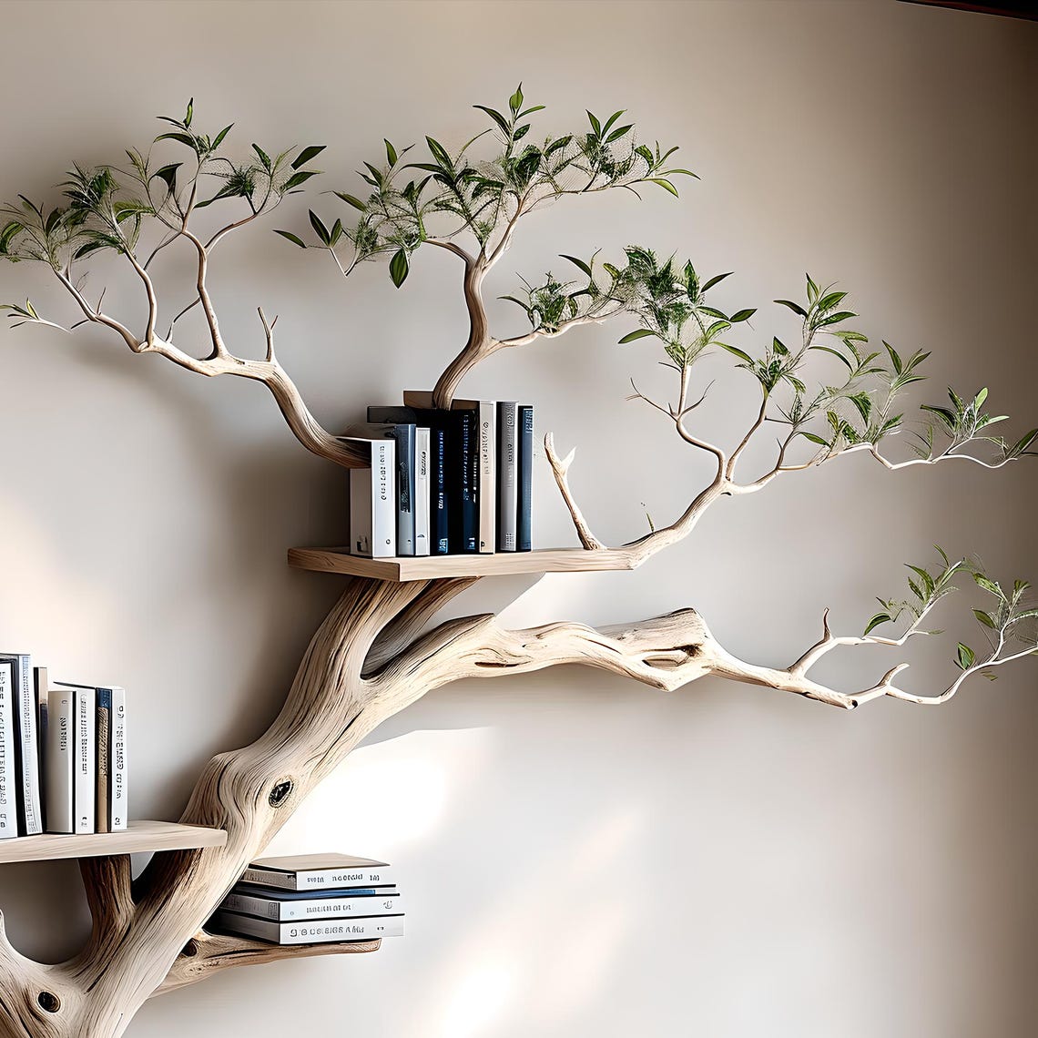 Tree Branch Bookshelf Living Branch Edge Wood Shelf Solid Wood Wall ...