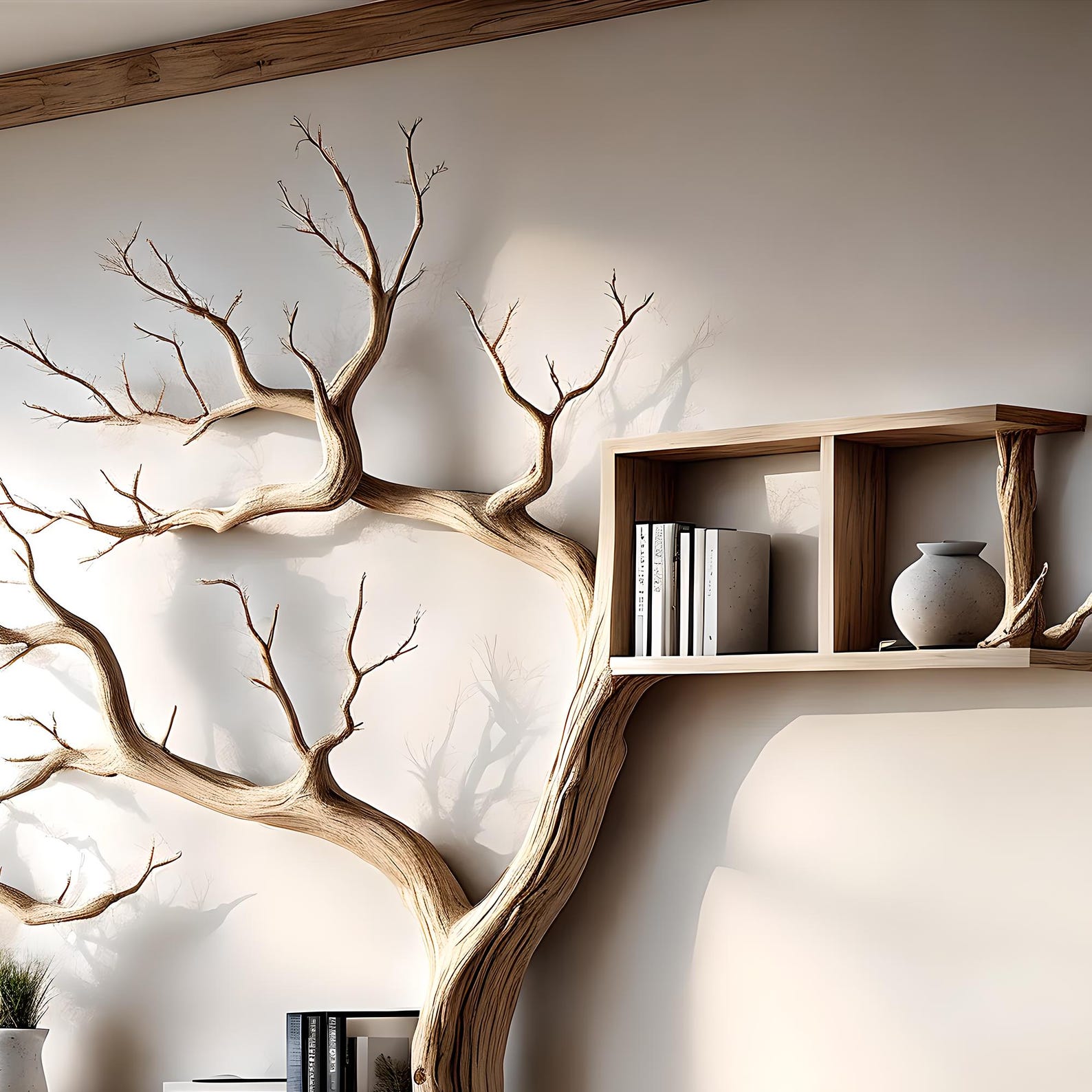 Tree Branch Bookshelf Living Branch Edge Wood Shelf Solid Wood Wall ...