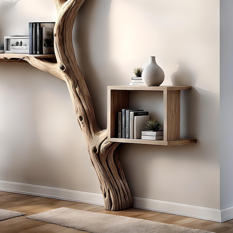 Tree Branch Bookshelf Living Branch Edge Wood Shelf Solid Wood Wall ...