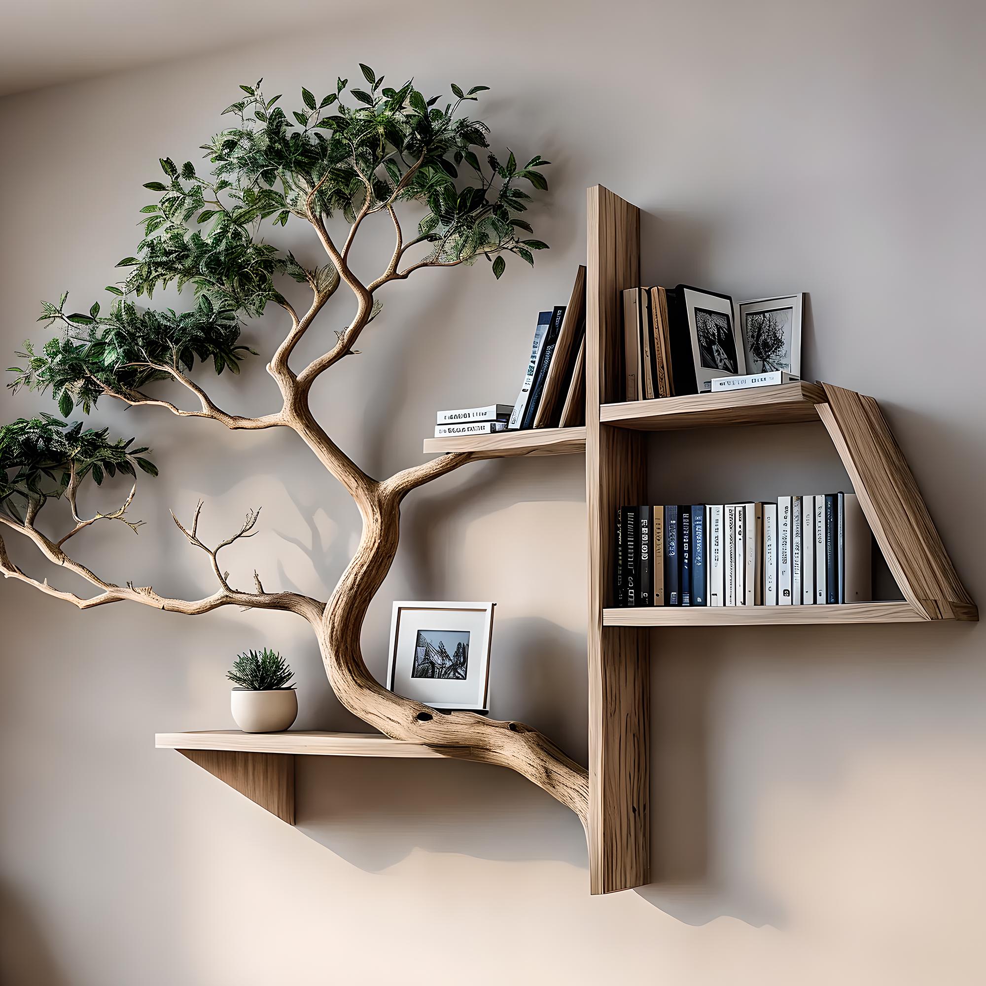 Wall-mounted Tree Branch Bookshelf Solid Wooden Bookshelf on the Wall ...