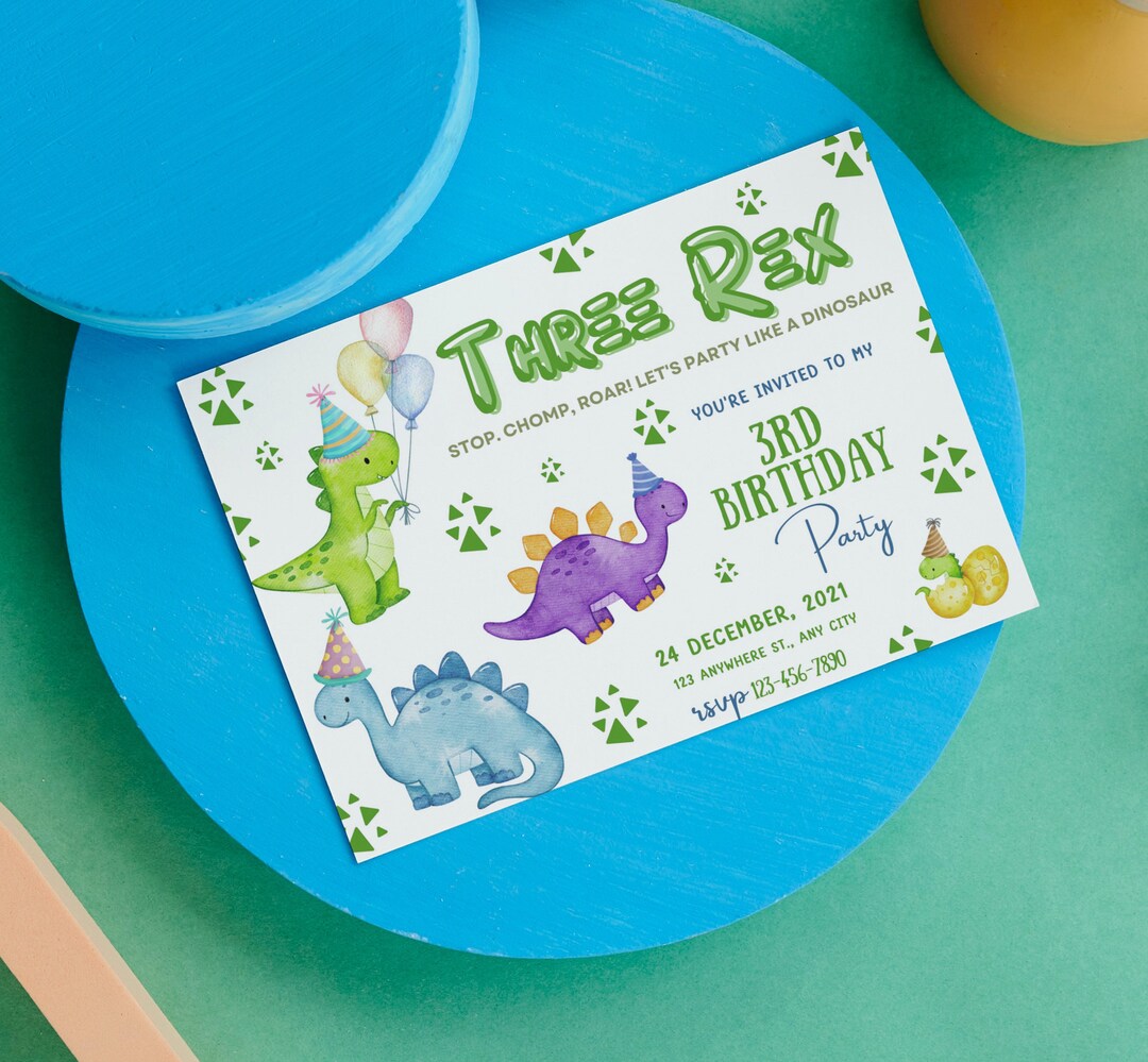Three Rex Birthday Invitation, T-rex Invitation, Dinosaur Birthday ...