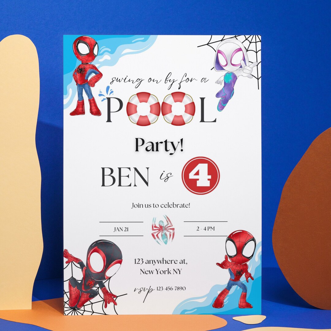 Spidey and Friends Pool Party Invitation, Personalized Invite ...