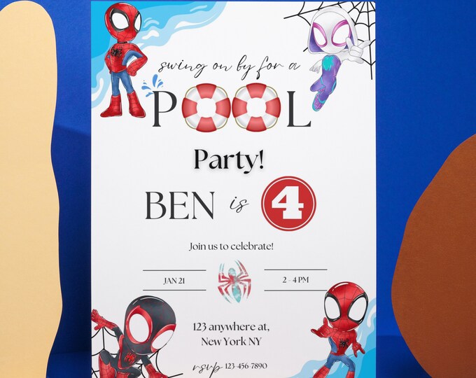 Spidey and Friends Pool Party Invitation, Personalized Invite ...