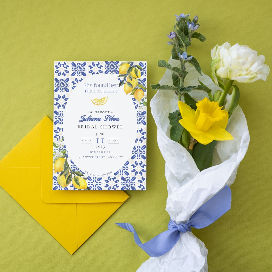 Lemon Bridal Shower, Almafi Shower Invite, Yellow Wedding Shower Invite ...