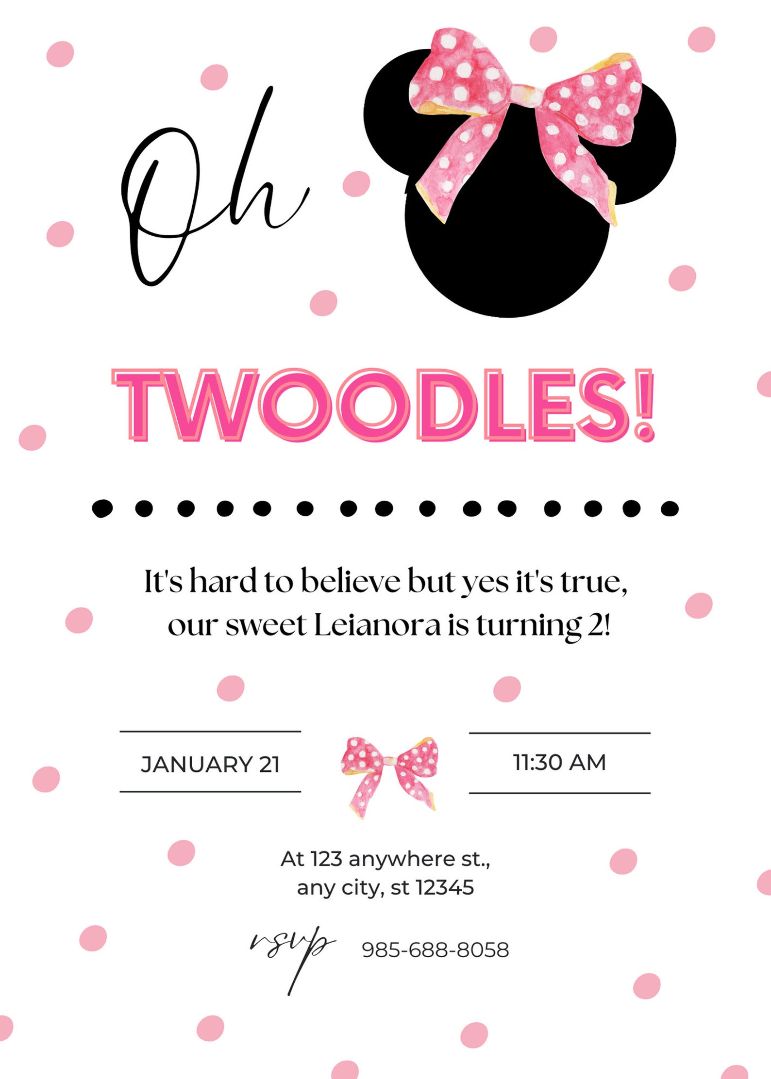 Minnie Mouse Invitation Minnie Mouse 2nd Birthday Invitation - Etsy